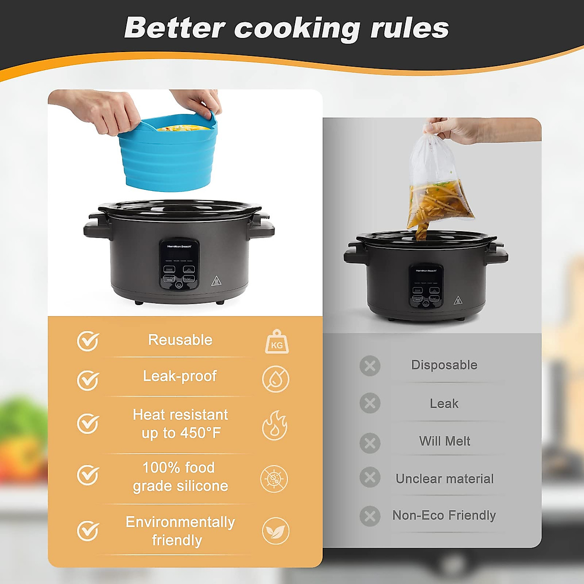 VYAJI Silicone Slow Cooker Divider Insert - Perfect compatible with Crockpot, Hamilton Beach, Elite Gourmet, Bella and any other 6,7,8QT slow cooker - Food-Grade Material, Easy Cleanup, Reusable, Eco-Friendly