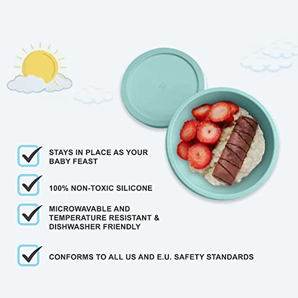 Octopod Silicone Baby Suction Bowl With Lid - Toddler & Baby Bowls, Baby Food Containers, Spill Proof Bowls For Toddlers, Suction Baby Bowls With Lids, Food Grade Silicone Bowls For Babies (Blue)