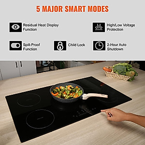 VEVOR Electric Cooktop, 5 Burners, 36'' Induction Stove Top, Built-in Magnetic Cooktop 9200W, 9 Heating Level Multifunctional Burner, LED Touch Screen w/Child Lock & Over-Temperature Protection