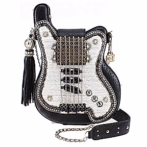 Mary Frances Greatest Hits Beaded Guitar Crossbody Handbag Purse, Black/White