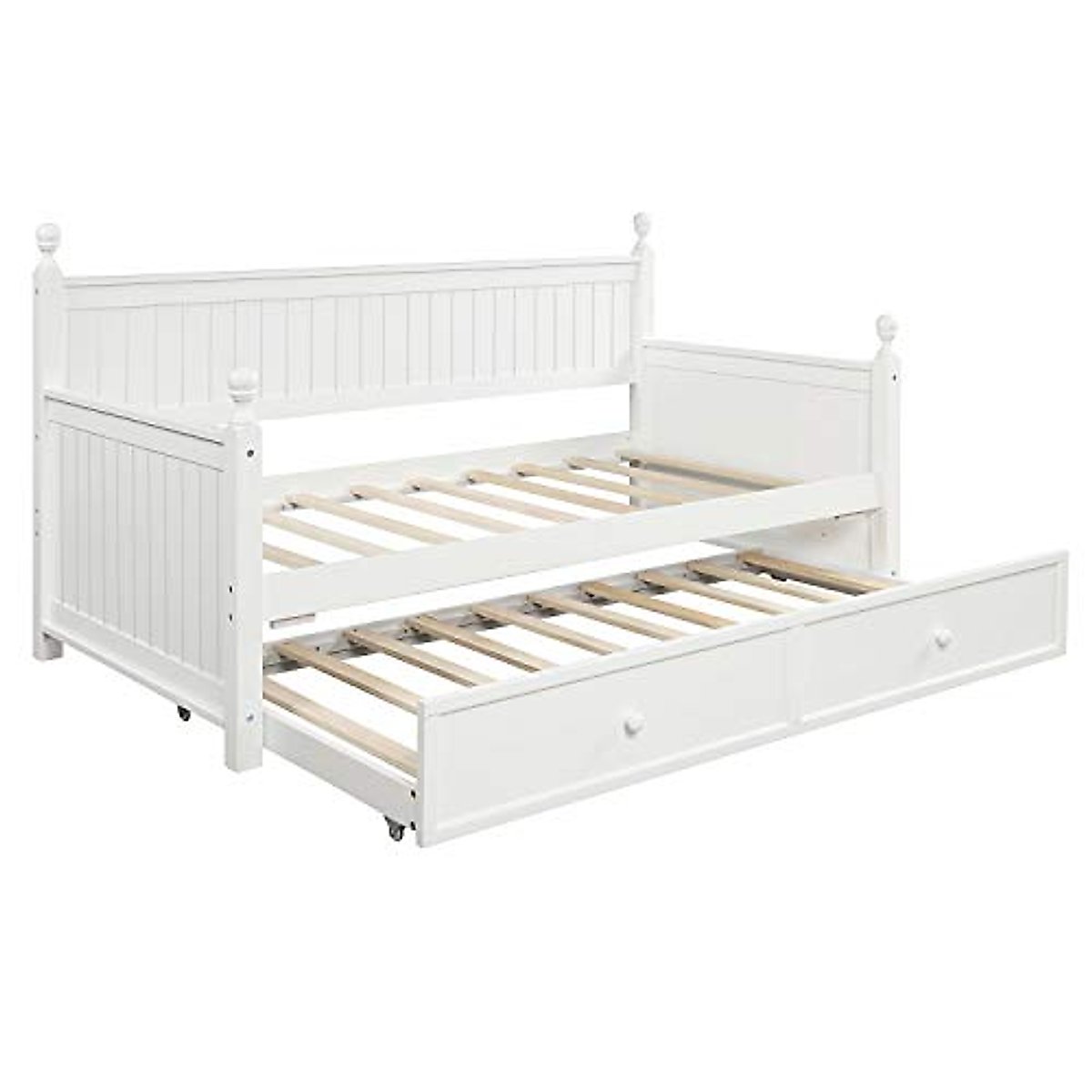 Solid Pine Wood Twin Size Daybed Frame - Used as Sofa or Bed, Ideal for Small Spaces with Trundle - Concise and Modern Appearance - with Square Posts and Wide Boards - Easy to Assemble - White