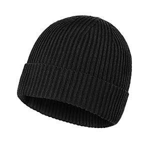Zylioo XXL Knit Beanie Cap,Oversize Stocking Hats for Big Heads,Cuffed Skull Caps,Large Stretchy Winter Hats Black