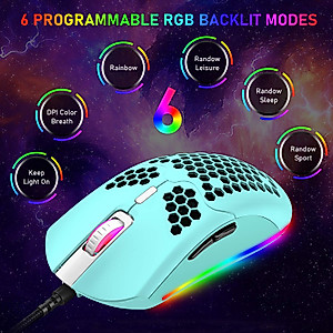 Mechanical Gaming Keyboard and Lightweight Honeycomb Mouse Combo with Rainbow RGB Backlit Full Anti-ghosting 61 Key Ergonomic Programmable Mice Wired USB for Laptop PC Gamer Typist(Blue/Blue Switch)