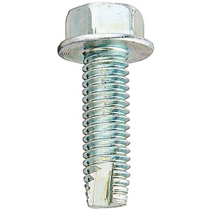 Small Parts 37203W Steel Thread Cutting Screw, Zinc Plated Finish, Hex Washer Head, Type 23, 3/8"-16 Thread Size, 1-1/4" Length (Pack of 10)