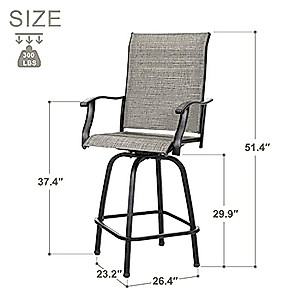 BENAROME Outdoor Swivel Bar Stool Set, High Patio Bar Chairs, All Weather Furniture Breathable Textilene for Bistro Lawn Backyard (4, Gray)