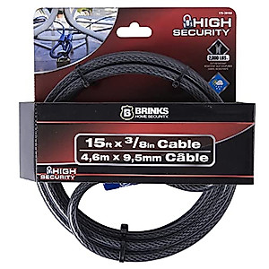 BRINKS - 15 ft x 3/8" Flexible Steel Loop Cable - Heavy Duty Vinyl Wrap for Corrosion Protection