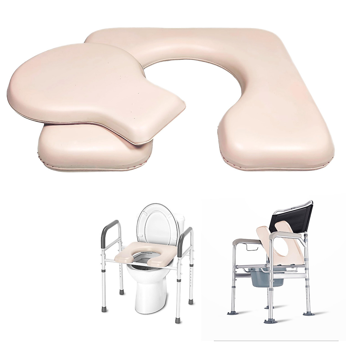 Deftyolo PU Commode Seat Cushion with Sponge Padded,C Shape Waterproof Soft Pad,Suitable for Bedside Commode Chairs,Raised Toilet Seats(Beige)