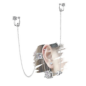 Cubic Zirconia Earrings - Crystal Ear Cuff Earrings Chain Sterling Silver Hypoallergenic Cubic Zirconia Earrings Rhinestones Drop Dangle Earrings 2 in 1 earrings Gifts for Women