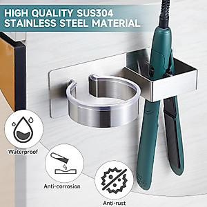 Hair Dryer Holder, Hair Tool Organizer, Stainless Steel Blow Dryer Holder Wall Mounted, Adhesive Hair Straightener Holder, Bathroom Bedroom Hair Care Styling for Flat Iron,Curling Iron,Hairdryer