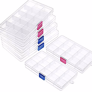 SGHUO Jewelry Organizer Box, 6 Pack 15-Grid Storage Boxes with Removable Dividers for Art and Crafts, 2 Colors