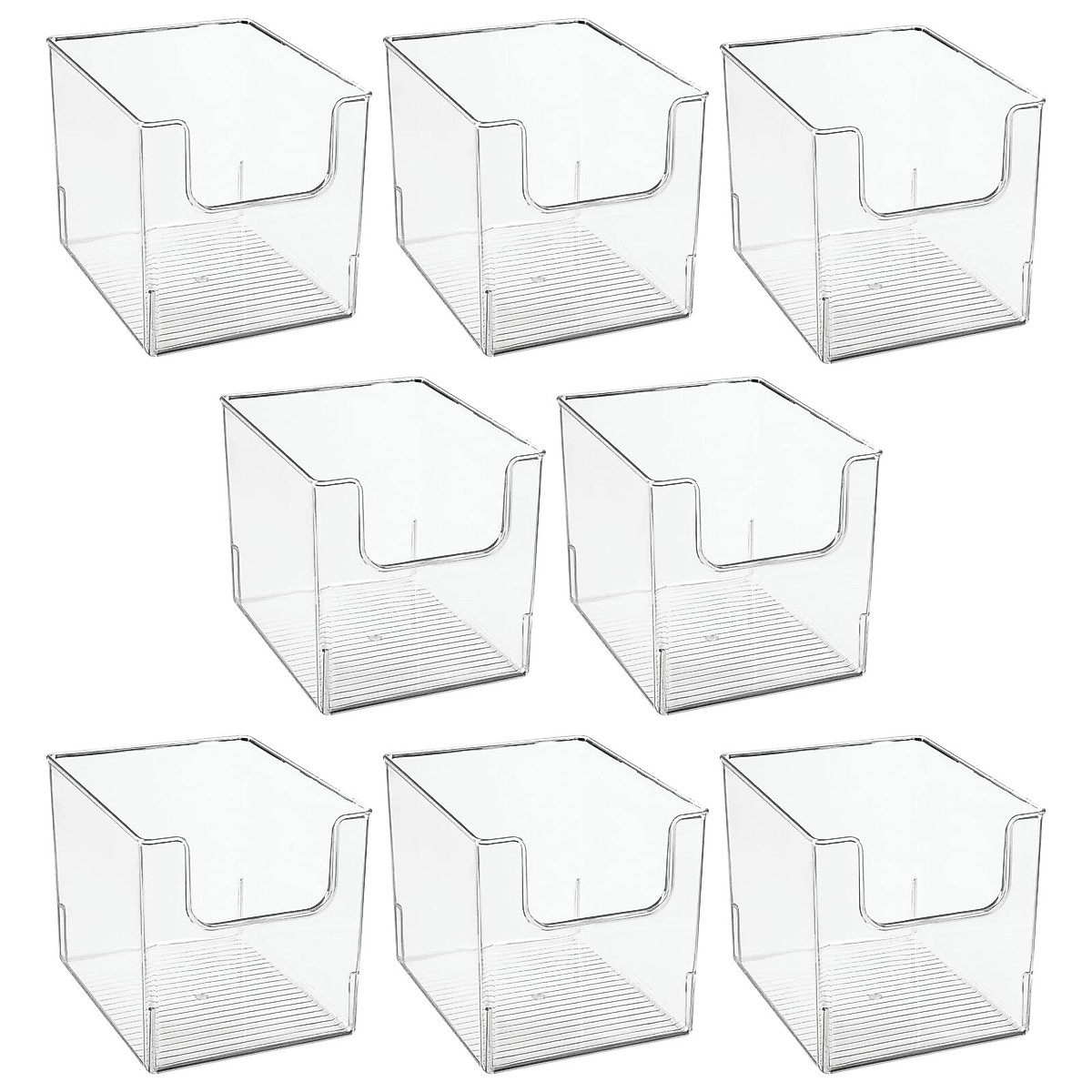 mDesign Plastic Household Storage Organizer Bins with Open Dip Front for Kitchen, Bedroom, Bathroom, Office, Craft or Playroom Organization - Hold Toys, Books - Ligne Collection, 8 Pack - Clear