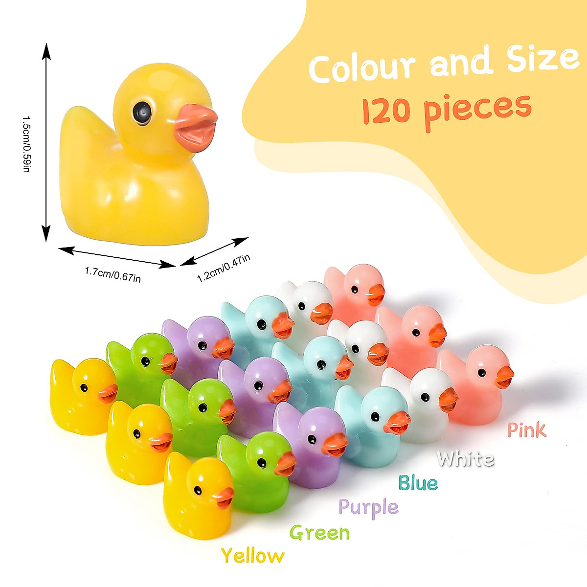 Fuyamp 120 Pieces Mini Resin Ducks,Miniature Figures Micro Fairy Garden Landscape Aquarium Dollhouse Ornament Candy-Colored Duck DIY Charms for Christmas Birthday Party(6 Colors)