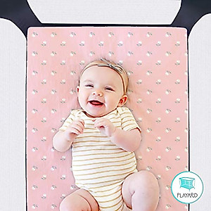 The Peanutshell Fitted Pack n Play, Playard, Mini Crib Sheets for Baby Girls | 2 Pack Set | Pink Roses and Floral