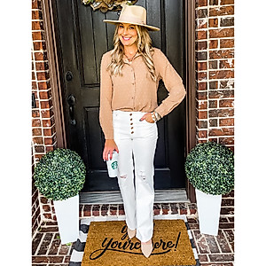 LookbookStore Womens Casual Denim High Waisted Wide Leg Jeans Button Fly Fall Attire Trendy Brilliant White Size Medium Fits 8-10