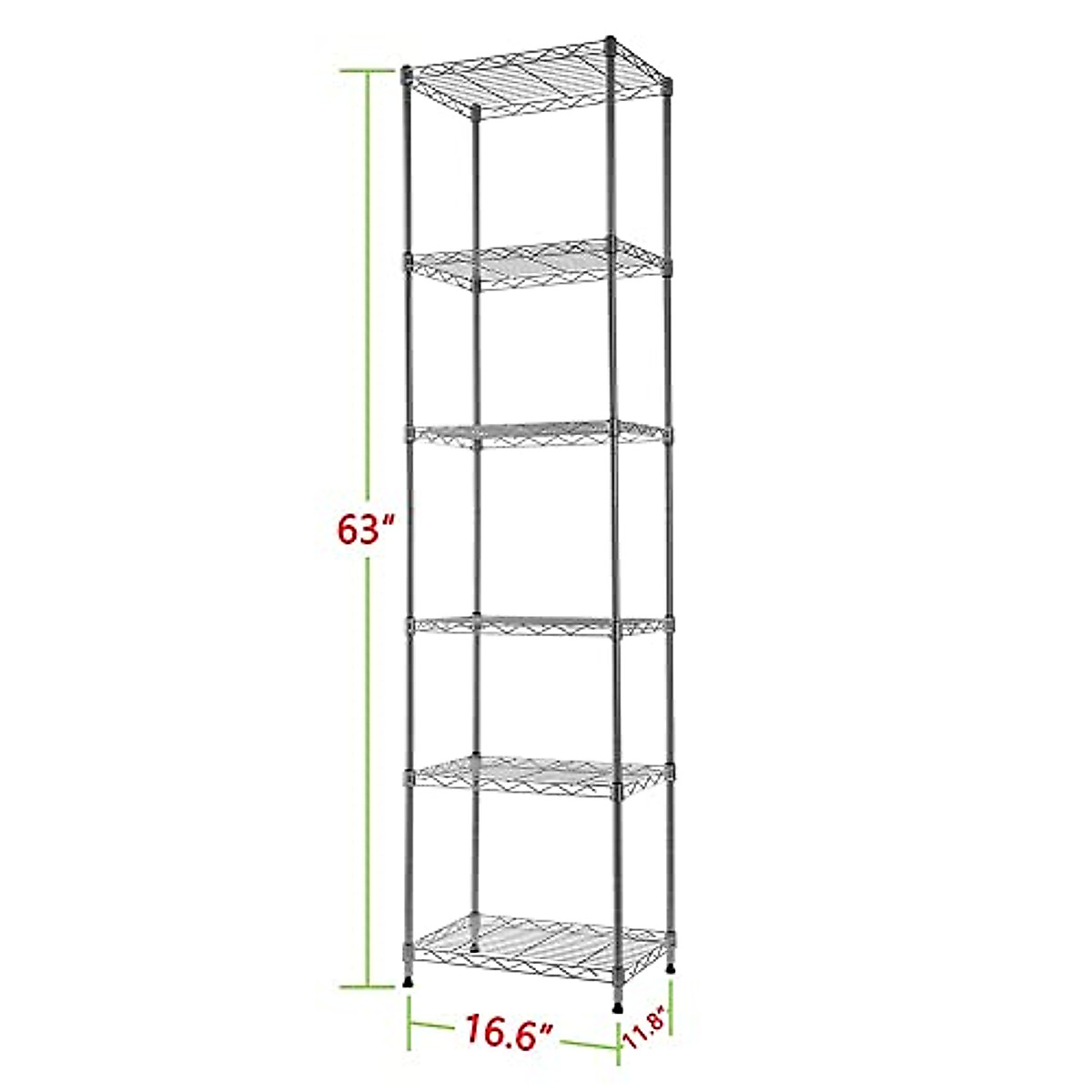 REGILLER 6 Wire Shelving Steel Storage Rack Adjustable Unit Shelves for Laundry Bathroom Kitchen Pantry Closet (16.7L x 11.9W x 64H, Silver)