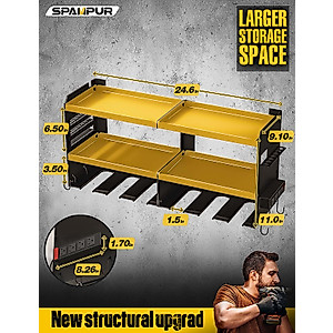 Spampur Power Tool Organizer Wall Mount with Charging Station, Garage Tool Shelf 6 Drill Holders, Tool Battery Holder with Screwdriver Heavy Duty Rack, Tool Storage Rack with 4 Outlet Power Strip
