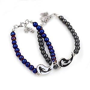 Yin Yang Fish Bracelets Set for Couples - His and Hers Round Black Purple Hematite Beads Bracelets,Matching Puzzle YinYang Fish Bracelets for Boyfriend Girlfriend Best Friends Y2100