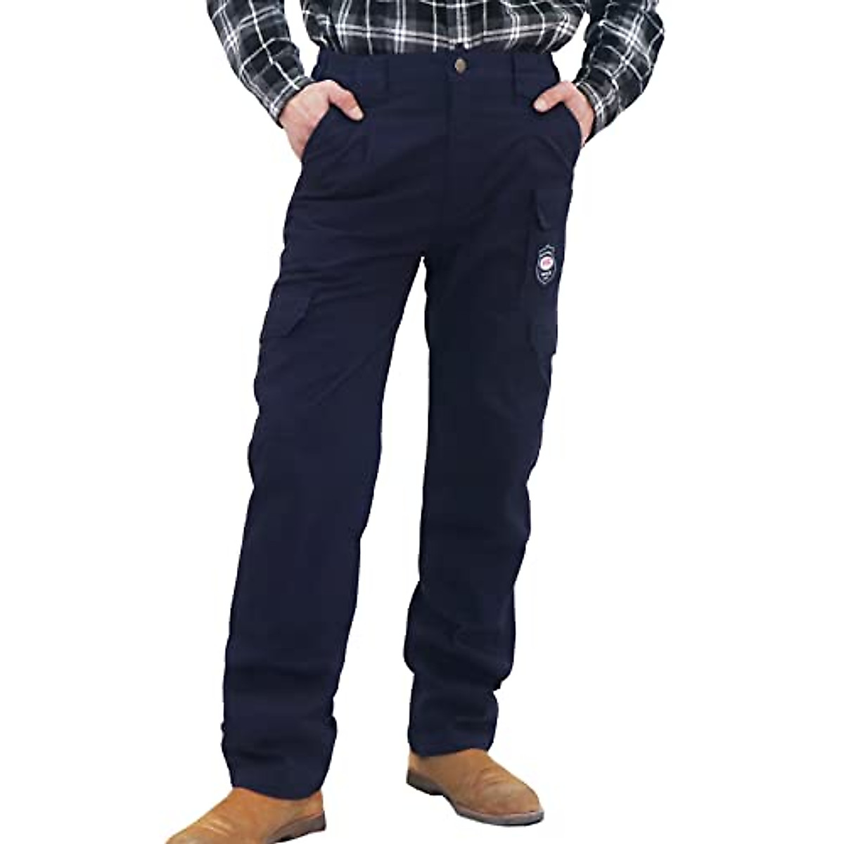 BOCOMAL Men's FR Cargo Pants Fire Resistant Pants Midweight 7.5oz Navy (7 Pockets) Multi-Pockets FR Pants