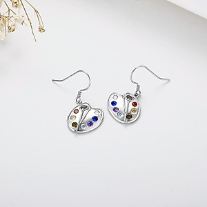 Artist Paint Palette and Brush Earrings 925 Sterling Silver Artist Palette Earrings Colorful Painter Dangle Drop Earrings Artist Jewelry Gifts for Artist Mother Women