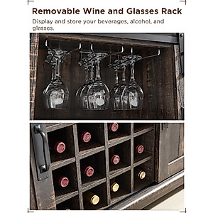 OKD Farmhouse Wine Bar Cabinet w/Sliding Barn Door, 54" Kitchen Coffee Bar Cabinet w/Wine & Glass Rack, Storage Shelves, 3 Drawers, Rustic Large Buffet Sideboard for Dining Room, Dark Rustic Oak