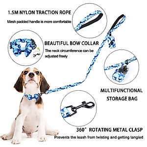 Step in Dog Harness and Leash Set, Adjustable Reflective No Pull Dog Vest Harness Set for Puppy Medium Dog with Bow Collar, Leash and Poop Bag, Medium Blue Camouflage