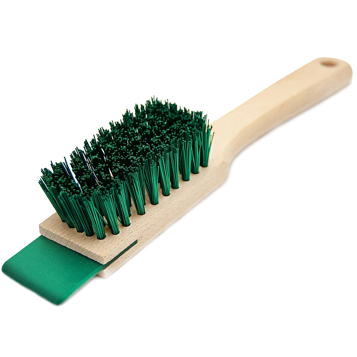 Scrubbing Brush Heavy Duty, Stiff Bristle Brush with Scraper - Wooden Scrub Brush, Bristle Brush for Cleaning, Lawn Mower Deck Scraper, Mower Cleaning Tool, Universal Outdoor Scrub Brush with Handle