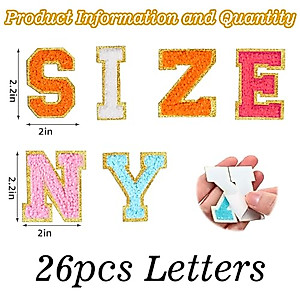 26 Pieces Self Adhesive Chenille Letter Patches Glitter Chenille Letter Patches Chenille Initial Patches for DIY Mobile Phone Clothing Backpack Bag Jackets Jeans (Pink)