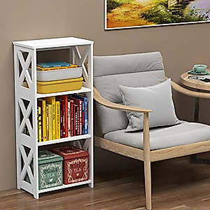 Rerii Bookcase, 4 Tier Small Bookshelf, Kids Open Shelves,Book Organizer Storage Shelf, Display Rack Table for Bathroom Living Room Bedroom Office, White