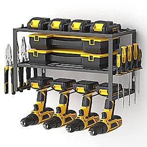 Spacecare Power Tool Organizer- Power Drill Tool Holder- Heavy Duty Tool Shelf & 1 Pack 3 Layers Tool Rack Cordless Drill Holder- Floating Tool Shelf Wall Mounted Tool Storage Rack for 4 Drill Holders