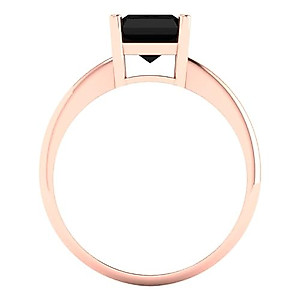 2.5ct Radiant Cut Solitaire Natural Black Onyx Engagement Wedding Bridal Promise Anniversary Ring 18K Rose Gold Size 3.5