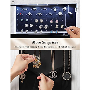 Nicetree 6 LEDs Mirror Jewelry Cabinet with 3 Improvements, 4.2" D Lockable Mirror with Jewelry Storage, Door/Wall Mounted Jewelry Organizer Mirror, Larger Capacity, White