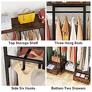 Tribesigns Clothes Rack with 2 Drawers, Freestanding Closet Organizer Garment Rack with Storage Shelves Hanging Rods and Hooks, Large Open Wardrobe Closet Clothing Rack for Bedroom