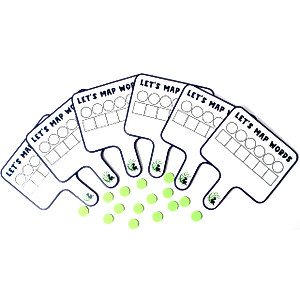 Word Mapping Paddles for Phoneme Grapheme Mapping | Orthographic Mapping & Science of Reading Manipulatives | 6 Double-Sided Magnetic Whiteboard Paddles w/ 36 Magnetic Discs