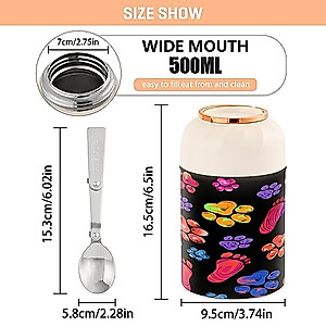 CUPADA Colorful Animal Human Paw Food Jar for Hot and Cold, Insulated Food Jars Vacuum 17OZ with Folding Spoon for Work Trip Picnic Camping