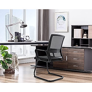 CIMOTA Waiting Room Chairs Mesh Office Guest Chair Mid Back Reception Chairs with Sled Base for Meeting/Patient/Conference Room, Black Set of 6