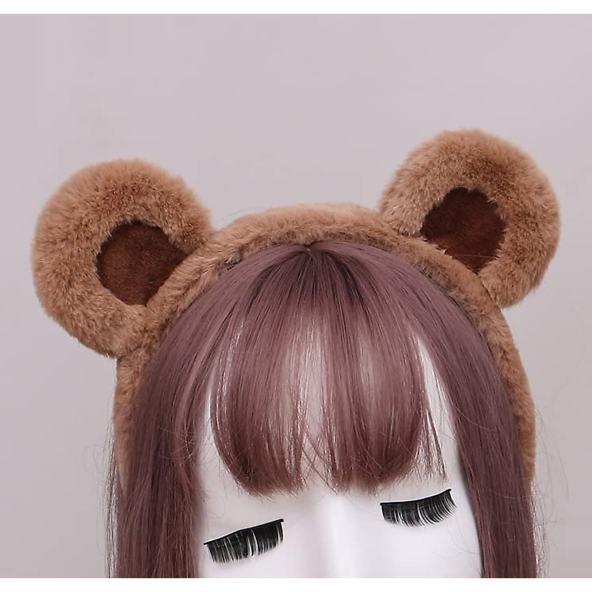 lasenersm 1 Piece Faux Fur Bear Ears Headband Plush Animal Ears Bear Ears Anime Cosplay Headband for Anime Cosplay Party Costume Halloween Party, Brown
