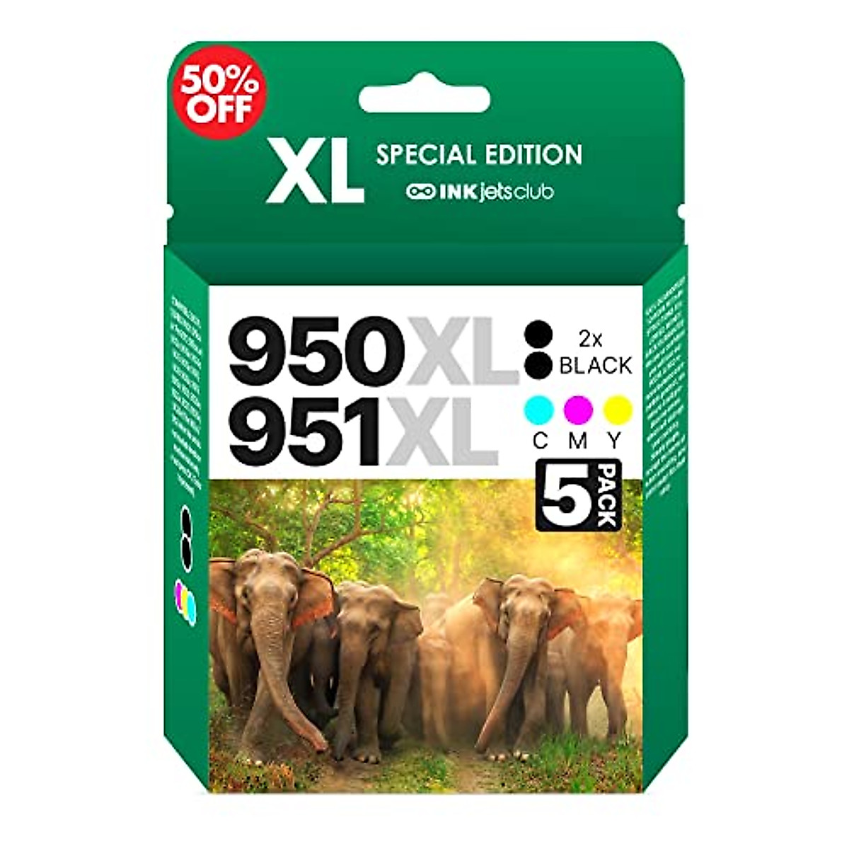 INKjetsclub Compatible Replacement for HP 950XL 951XL Ink Cartridges. Works for Officejet Pro 8630 8600 8610 8620 8615 Printers. 5 Pack (2X Black 950 XL, Cyan 951 XL, Magenta 951 XL, Yellow 951 XL)