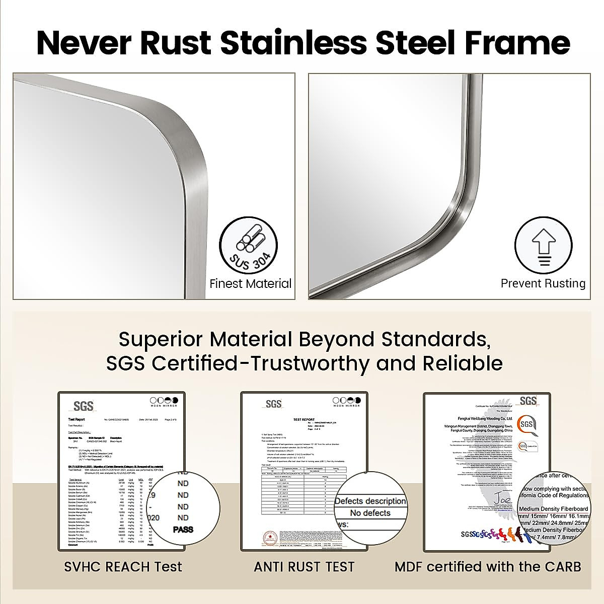 MOON MIRROR Brushed Nickel Pivot Rectangle Bathroom Mirror, Modern Tiltable Rounded Rectangular Pivoting Vanity Mirrors for Wall, Stainless Steel Metal Frame, Overall 32.33 x 36 in (Mirror 28x 36 in)