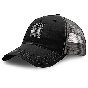 Richardson Mesh Hat Us Army Retired Embroidery Cotton Dad Hats for Men & Women Snapback Black Charcoal