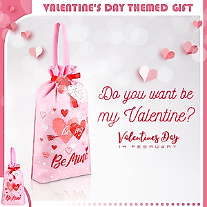 12 Pack Valentine's Day Gift Bags with Drawstring Satin Ribbon Drawstrings Valentine Bag Holly Cloth Gift Handle Bags Valentine Design Goodie Bags for Valentine Presents Party Favor