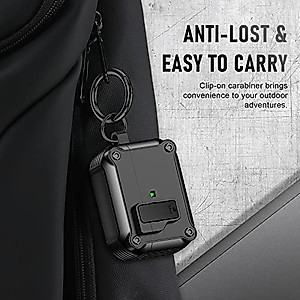 Valkit for Apple Airpods Pro Case Cover with Secure Lock Clip Carbon Fiber Hard Shell AirPod Pro Case with Keychain for Men Women Cool Air Pod Pro Shockproof Protective Case for AirPods Pro 2019,Black