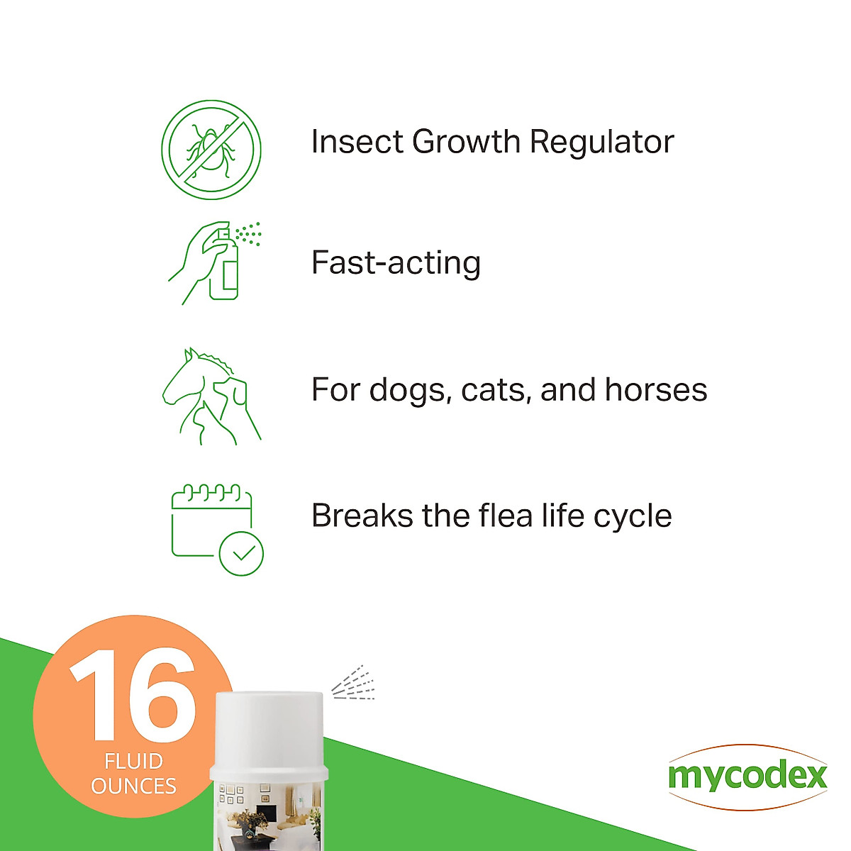 PRN Pharmacal Mycodex All-in-One Flea and Tick Spray for Parasites of Dogs and Cats - Controls Fleas, Ticks, Lice, Mosquitoes, Gnats, Flies, and Flea Larvae - 16 Oz