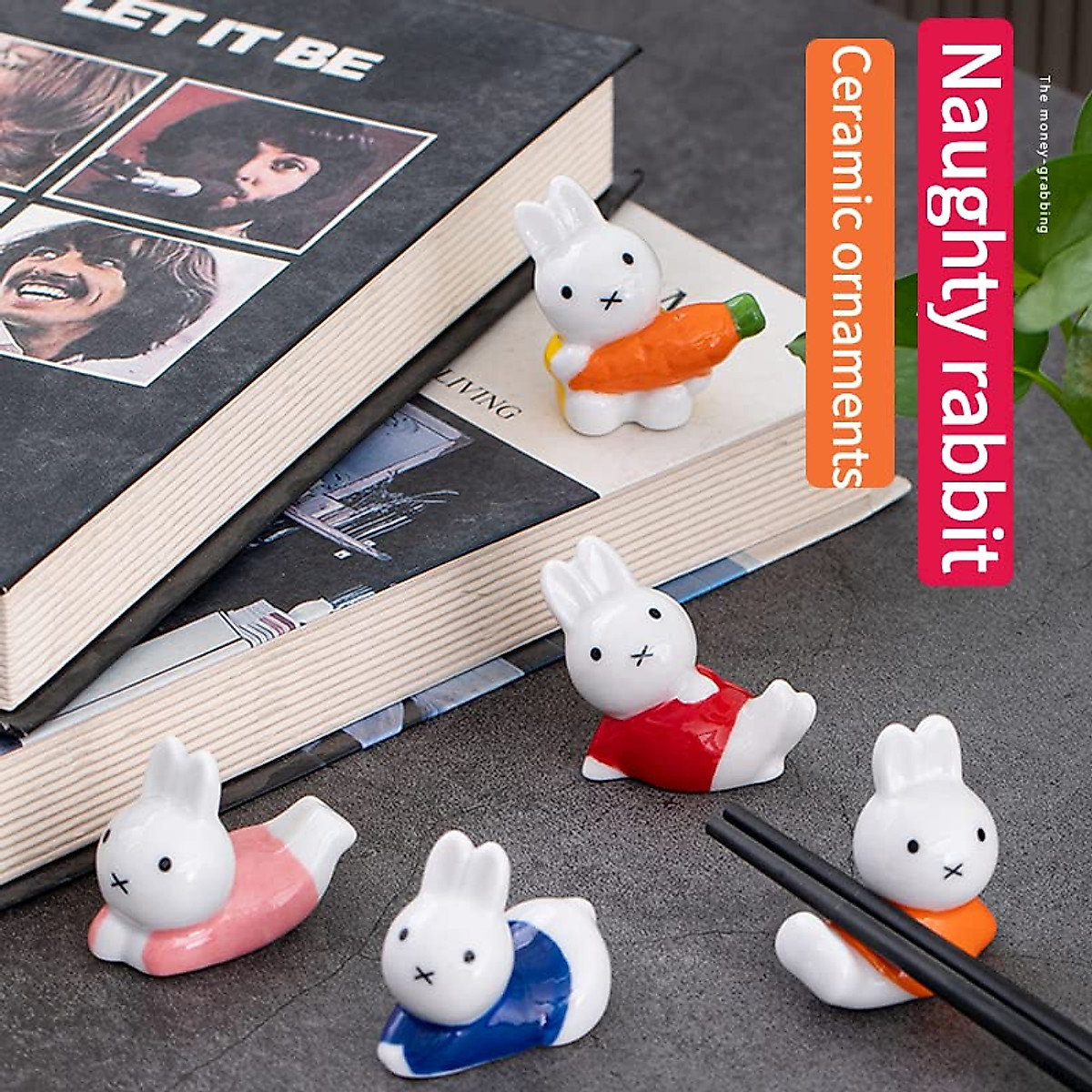 AEOLK Cute rabbit chopstick holder creative pottery decoration cute fashion gift home office desktop decoration car accessories kitchen supplies 5 pieces suitable for restaurant izakayaHoliday gifts,