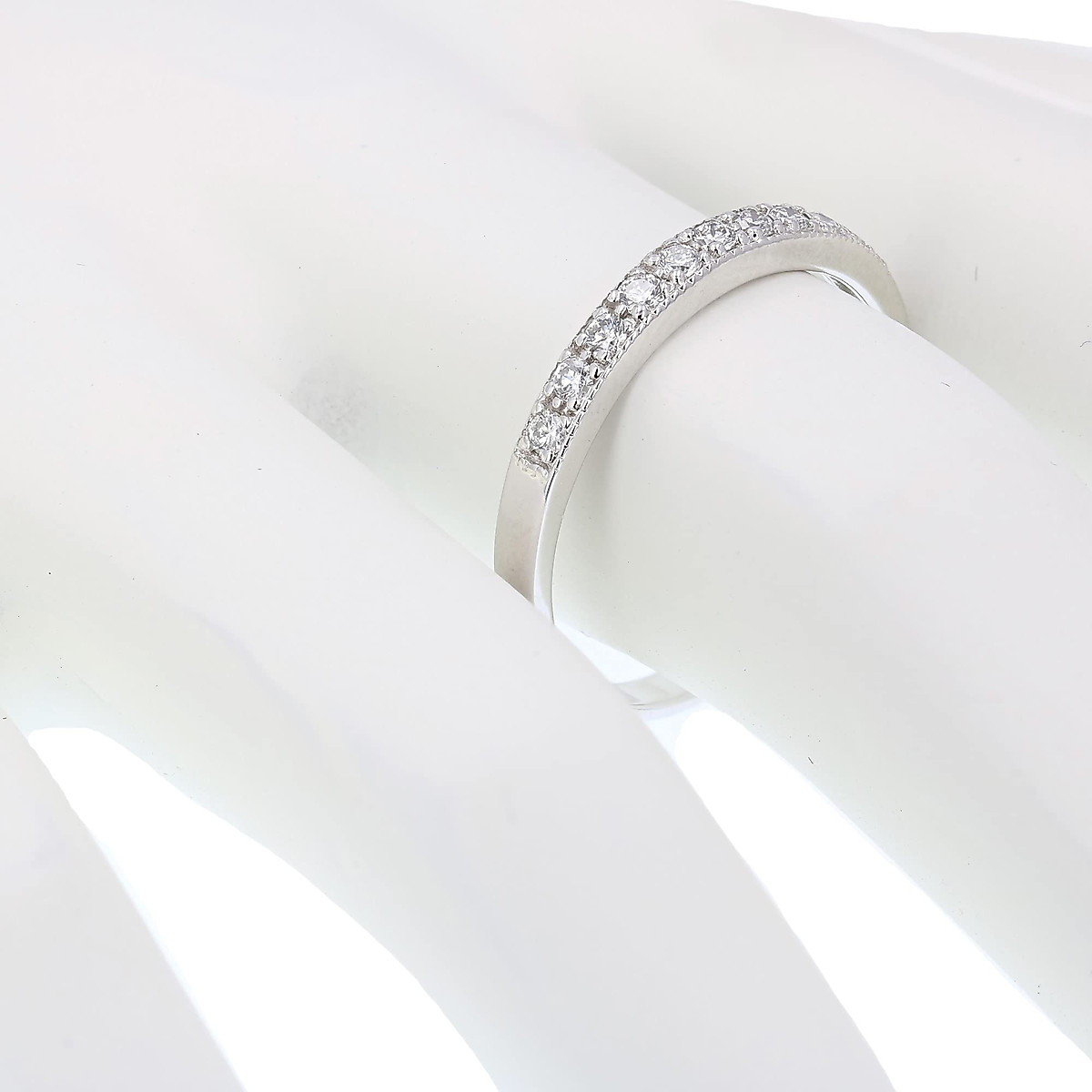 Vir Jewels 1/6 carat (ctw) Diamond Wedding Anniversary Band for Women, Half Eternity Petite Round Diamond Engagement Ring 10K White Gold Prong Set with Milgrain 0.16 cttw, Size 7