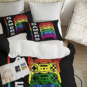 Duvet Cover Full Size, Gamepad Gamer Vintage Red Bedding Set with Zipper Closure for Kids and Adults, Game College Gaming Comforter Cover with 2 Pillow Shams for Bedroom Bed Decor