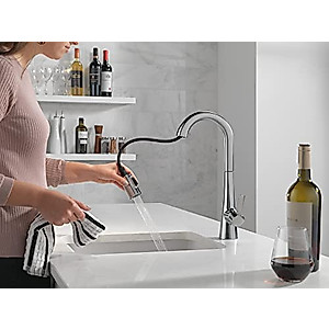 Delta Faucet Monrovia Bar Faucet Brushed Nickel, Bar Sink Faucet Single Hole, Wet Bar Faucets with Pull Down Sprayer, Prep Sink Faucet, Faucet for Bar Sink, Lumicoat Arctic Stainless 9991-AR-PR-DST