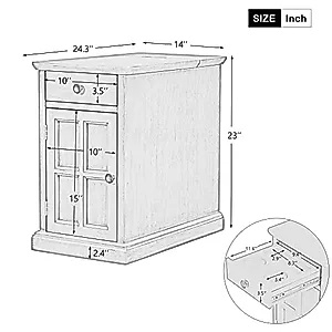 Traditional Wood End Table with Charging Station, Modern Vintage Sofa Chair Side Table Nightstand with Storage & Drawer for Living Room Bedroom, No Assembly, Antique Espresso