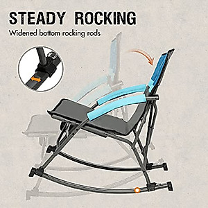 PORTAL Rocking Camping Chair Folding Portable Rocker Outdoor with Cup Holder for Patio, Lawn, Camp, RV, Support 300 lbs