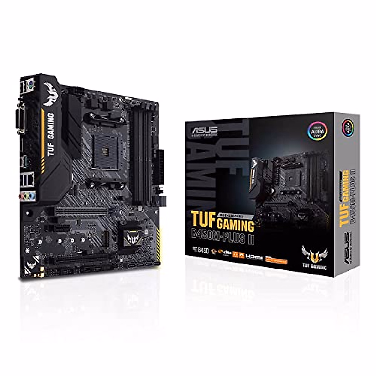ASUS TUF Gaming B450M-PLUS II AMD AM4 (Ryzen 5000, 3rd Gen Ryzen microATX Gaming Motherboard (DDR4 4400(O.C.), USB 3.2 Gen 2 Type-A, BIOS Flashback, 256Mb BIOS Flash ROM, AI Noise Cancelling Mic