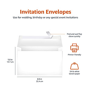 Amazon Basics A9 Blank Invitation Envelopes with Peel & Seal Closure, 5-3/4 x 8-3/4 Inches, White - Pack of 100